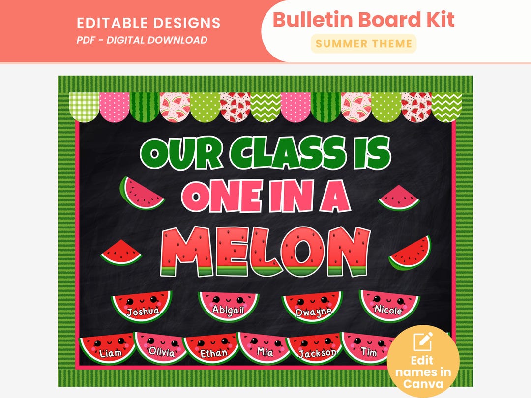 Our Class is One in A Melon Add Student Names Summer Bulletin Board Kit ...