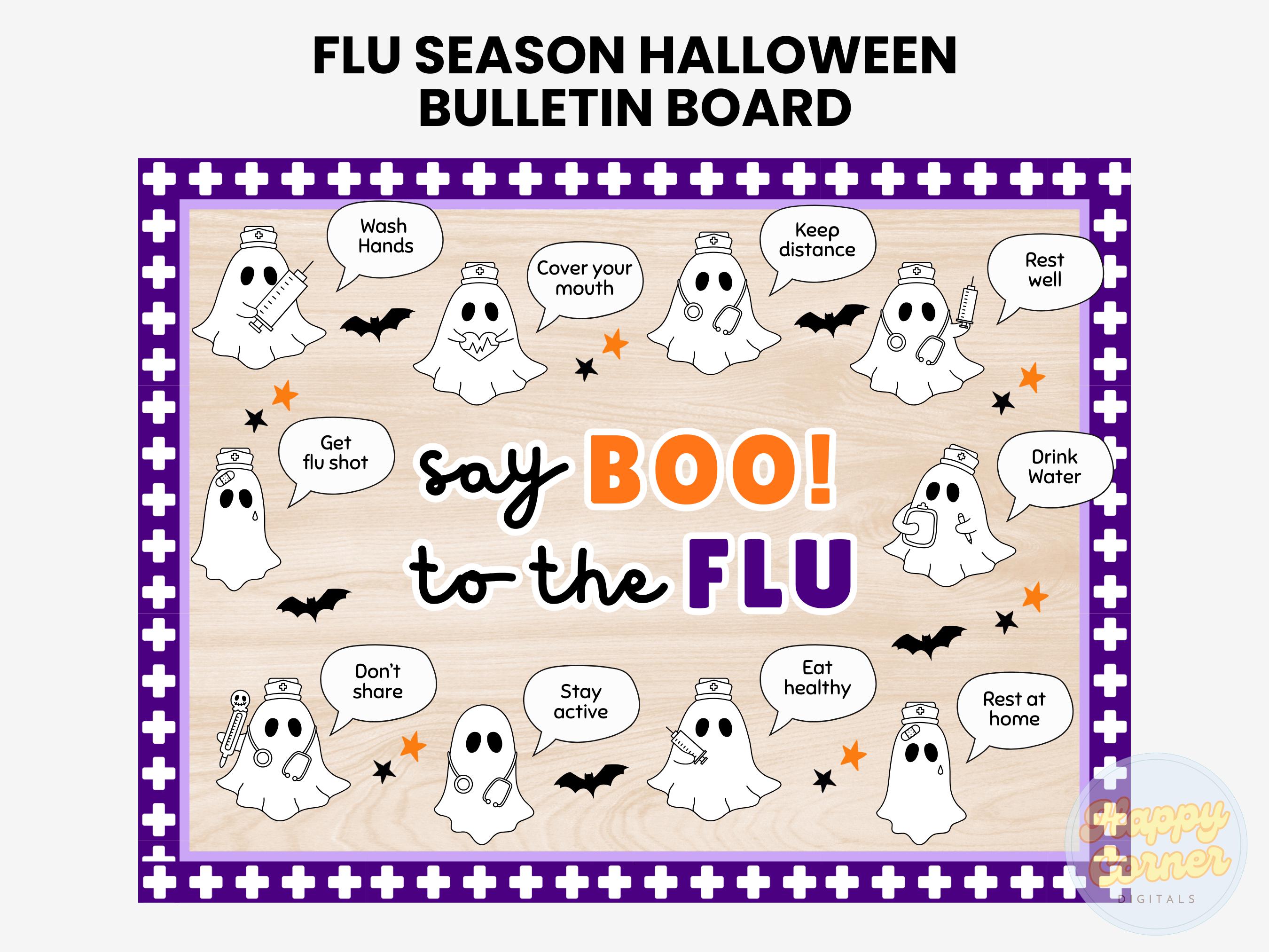 Flu Season Halloween Bulletin Board Kit Printable Say Boo to the Flu ...