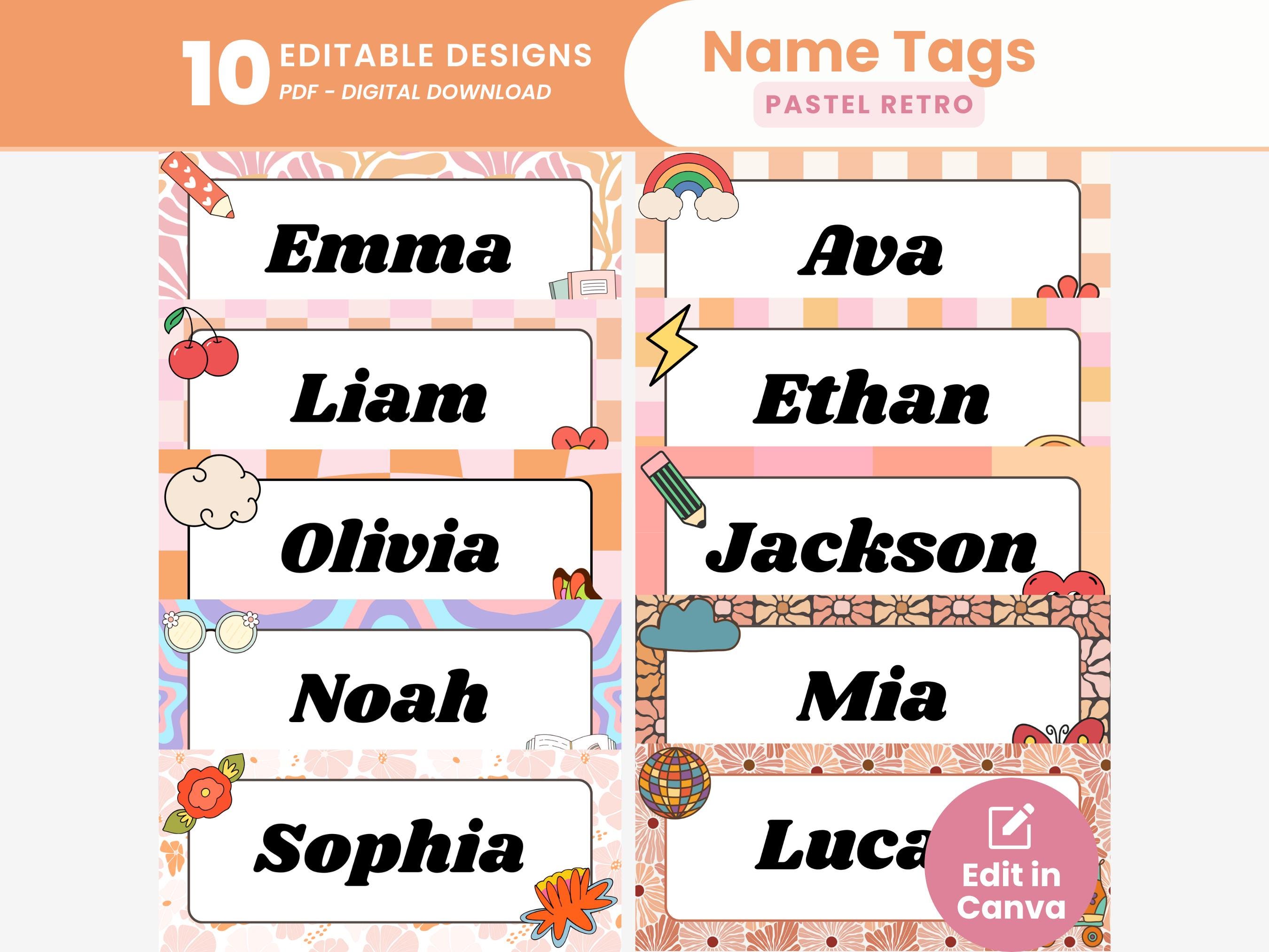 Pastel Retro Student Name Tags Classroom Desk Name Labels Editable ...