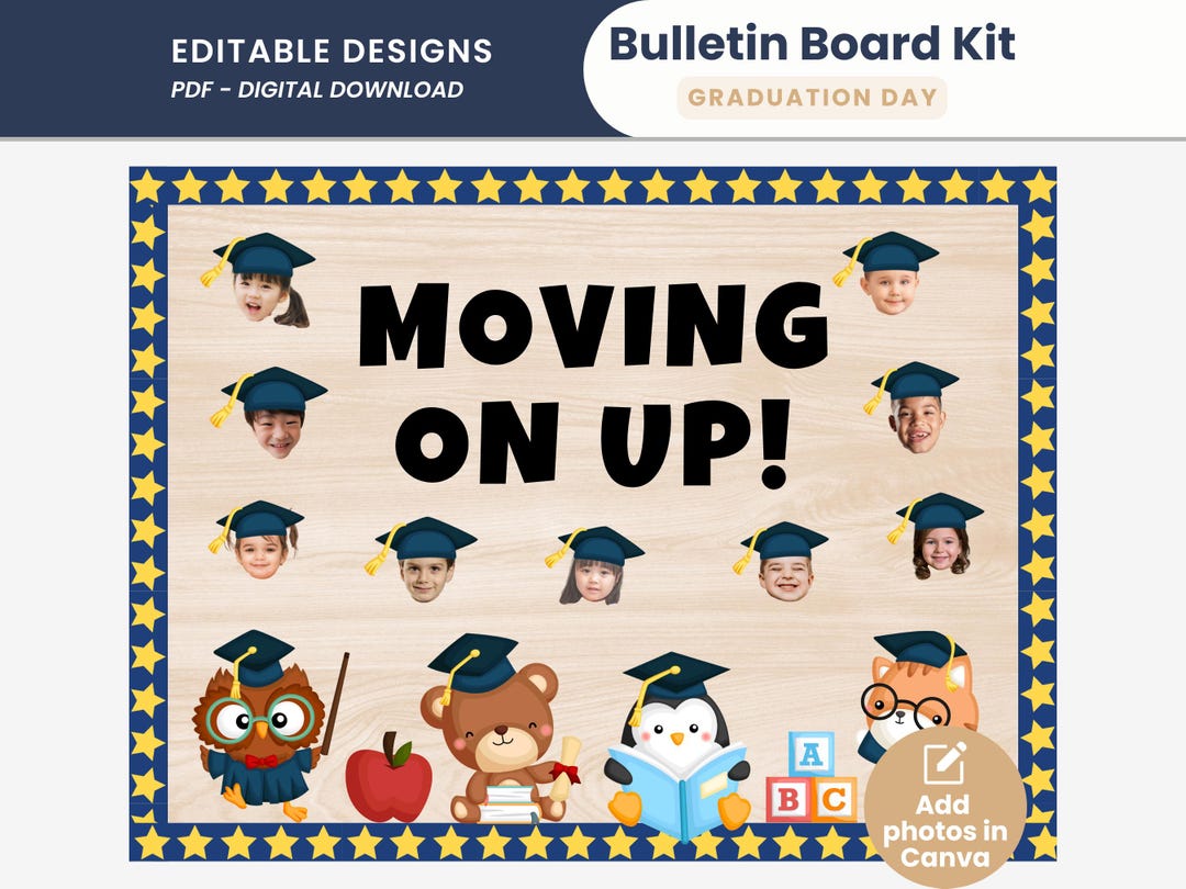 Animals Theme Graduation Add Children Faces Bulletin Board Kit Editable ...