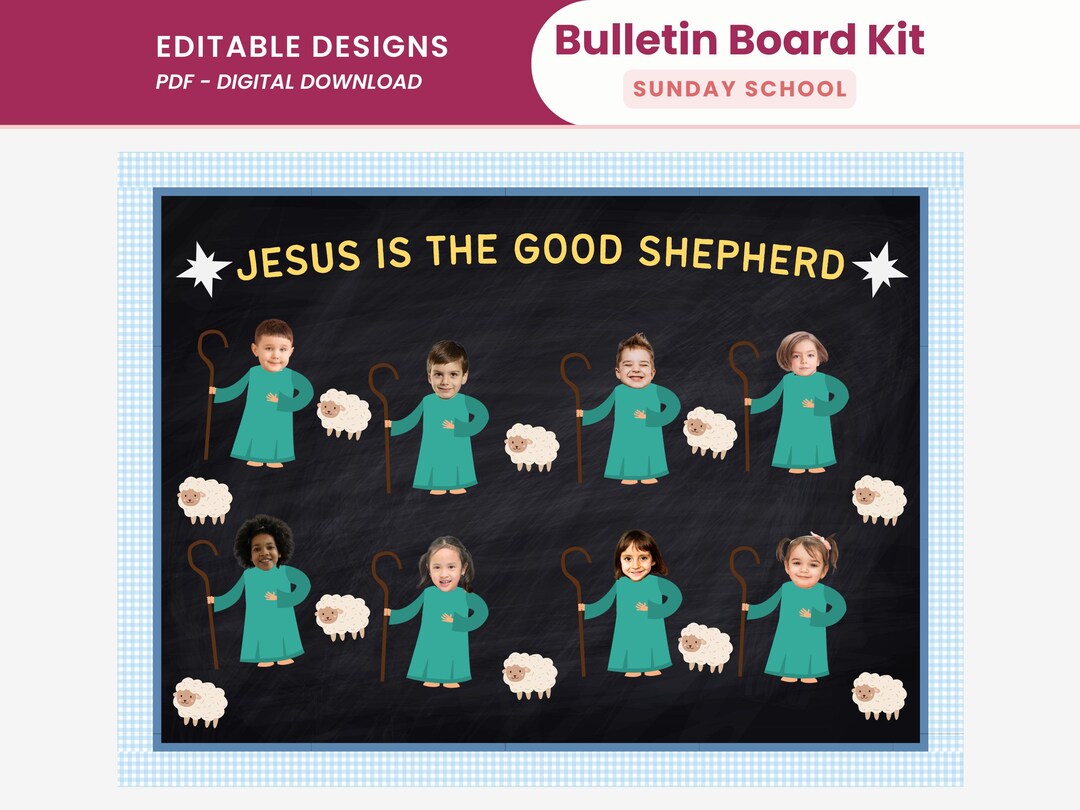 Shepherd Add Children Faces Bulletin Board Kit Editable Jesus Church ...