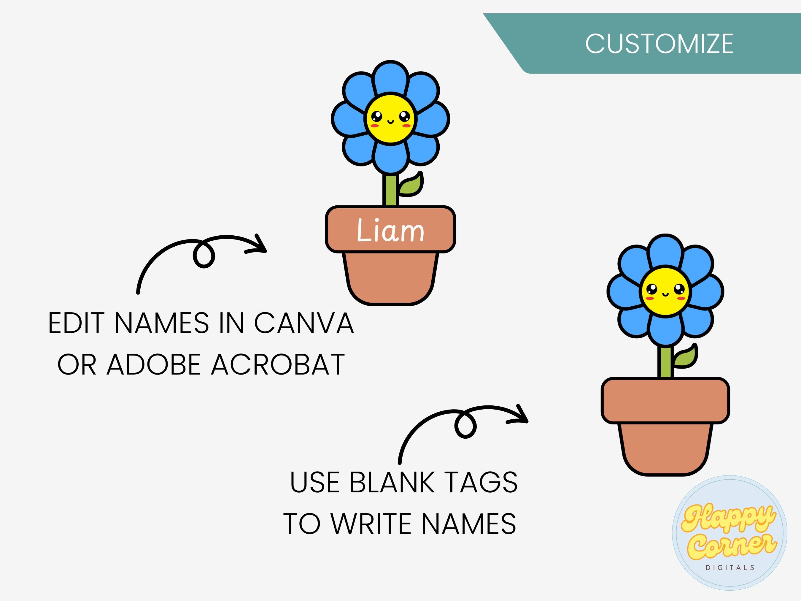 Spring Flower Pot Cubby Name Tags Editable Student Name Tags for Kids ...