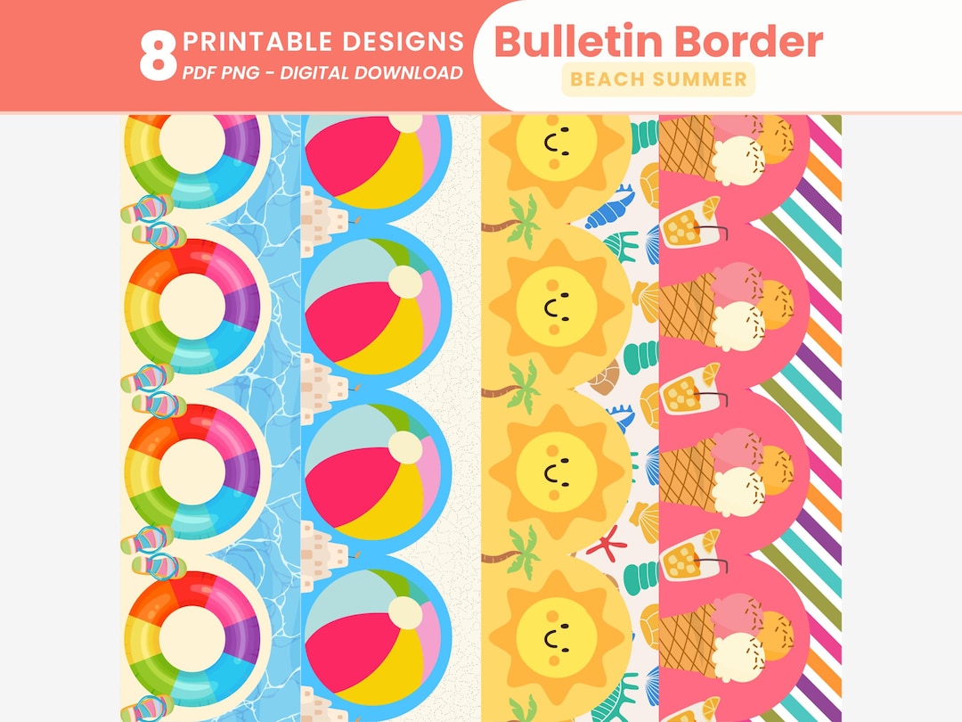 Beach Summer Bulletin Board Borders Printable Beach Border Display ...