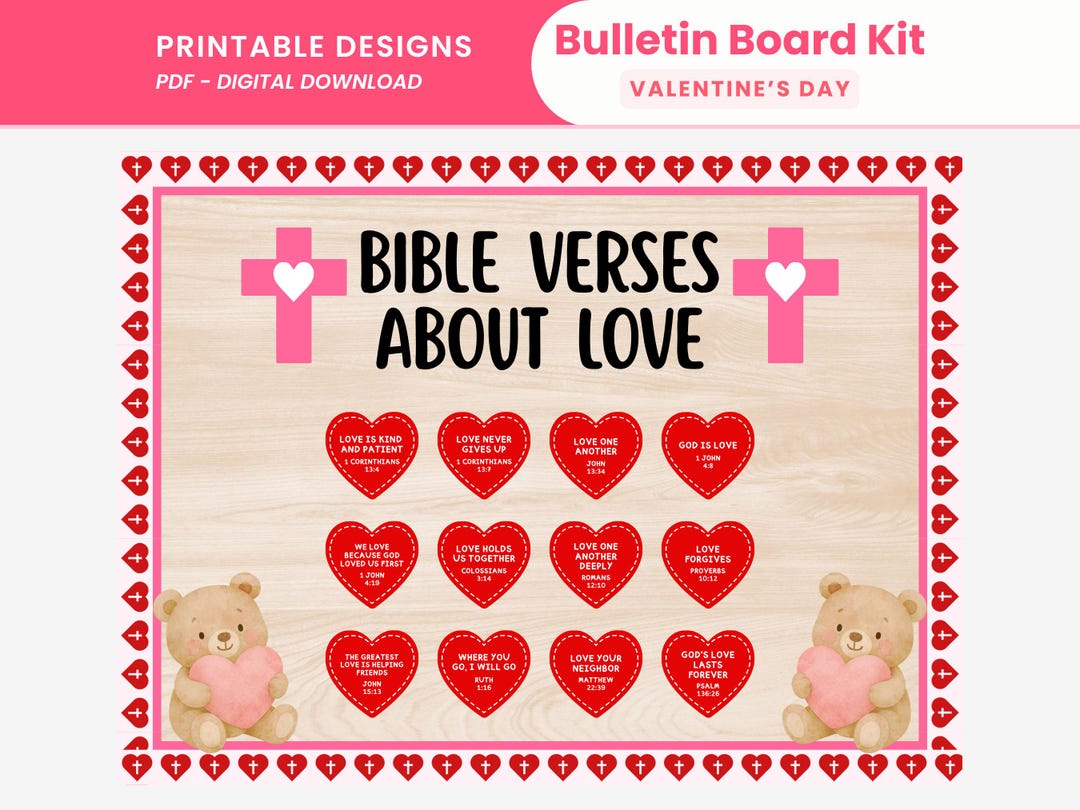 Bible Verses About Love Sunday School Valentine Bulletin Board Kit ...