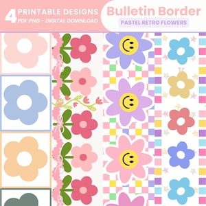 Pastel Retro Flowers Bulletin Board Border Pastel Classroom Decor for ...