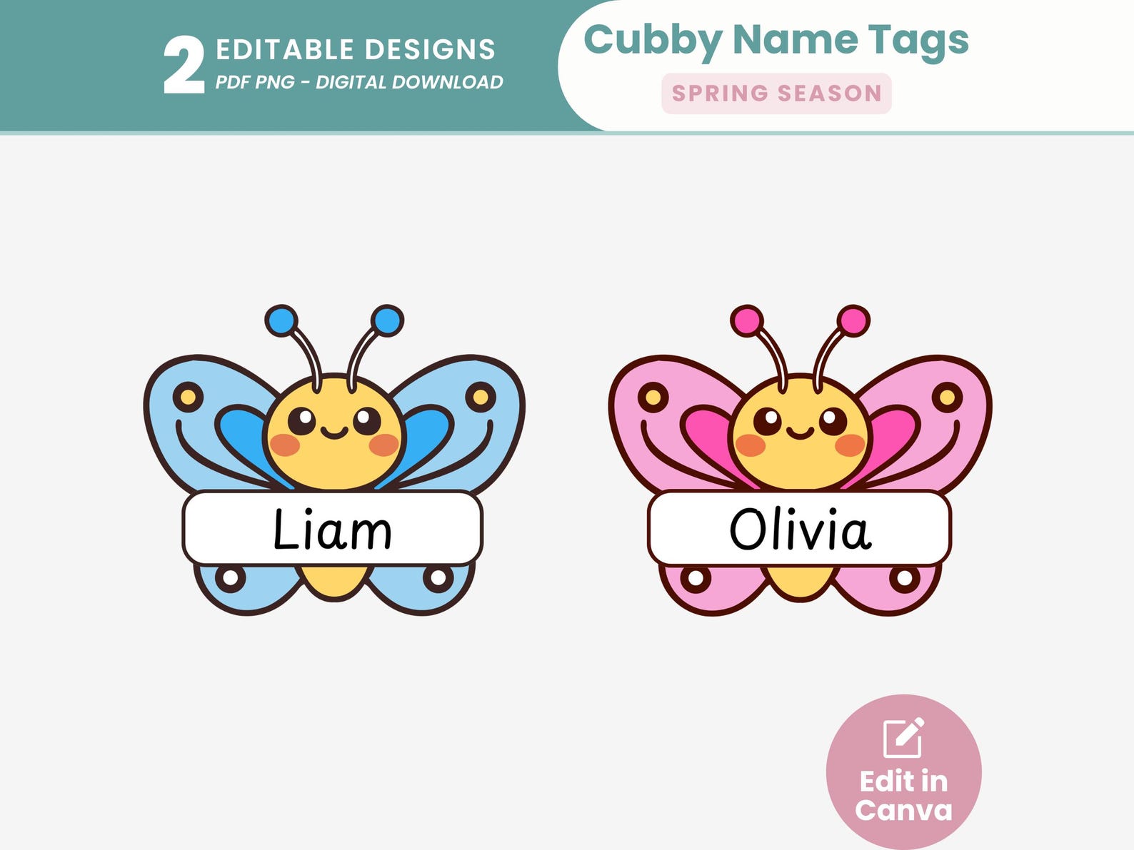 Kawaii Butterfly Cubby Name Tags Editable Kids Student Name Tags Garden ...