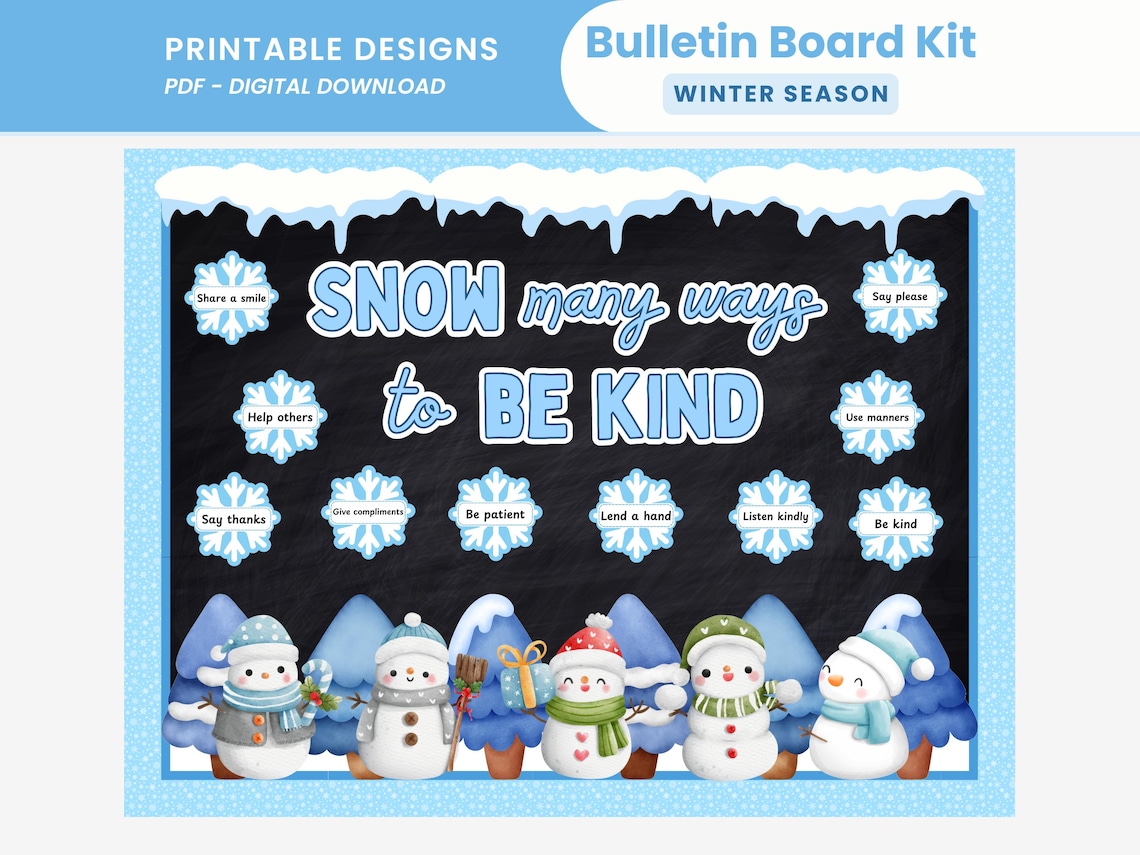 Winter Kindness Bulletin Board Kit Printable Winter Mental Health ...