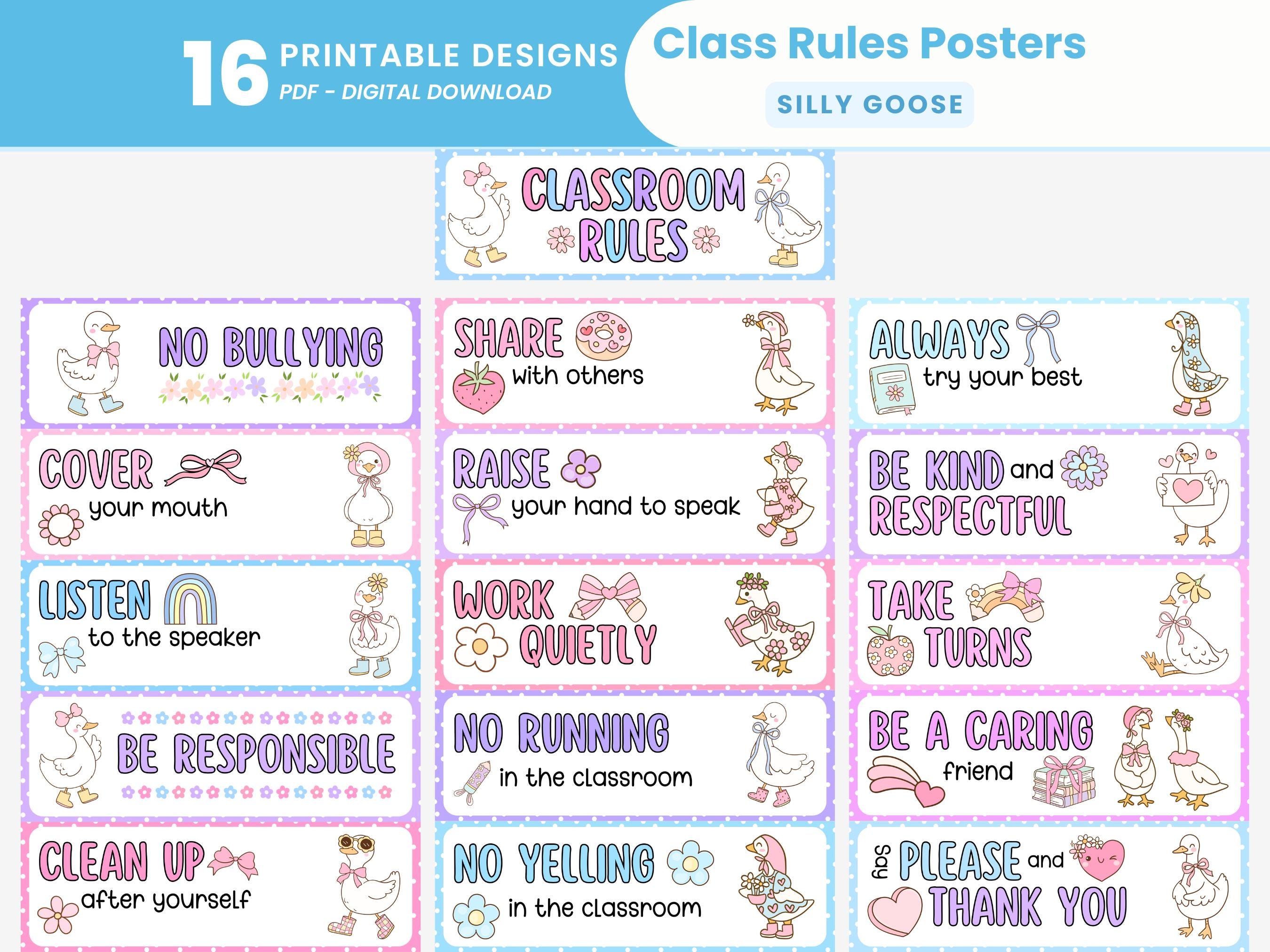 Silly Goose Classroom Rules Display Printable Kids Behavior Rules Signs ...