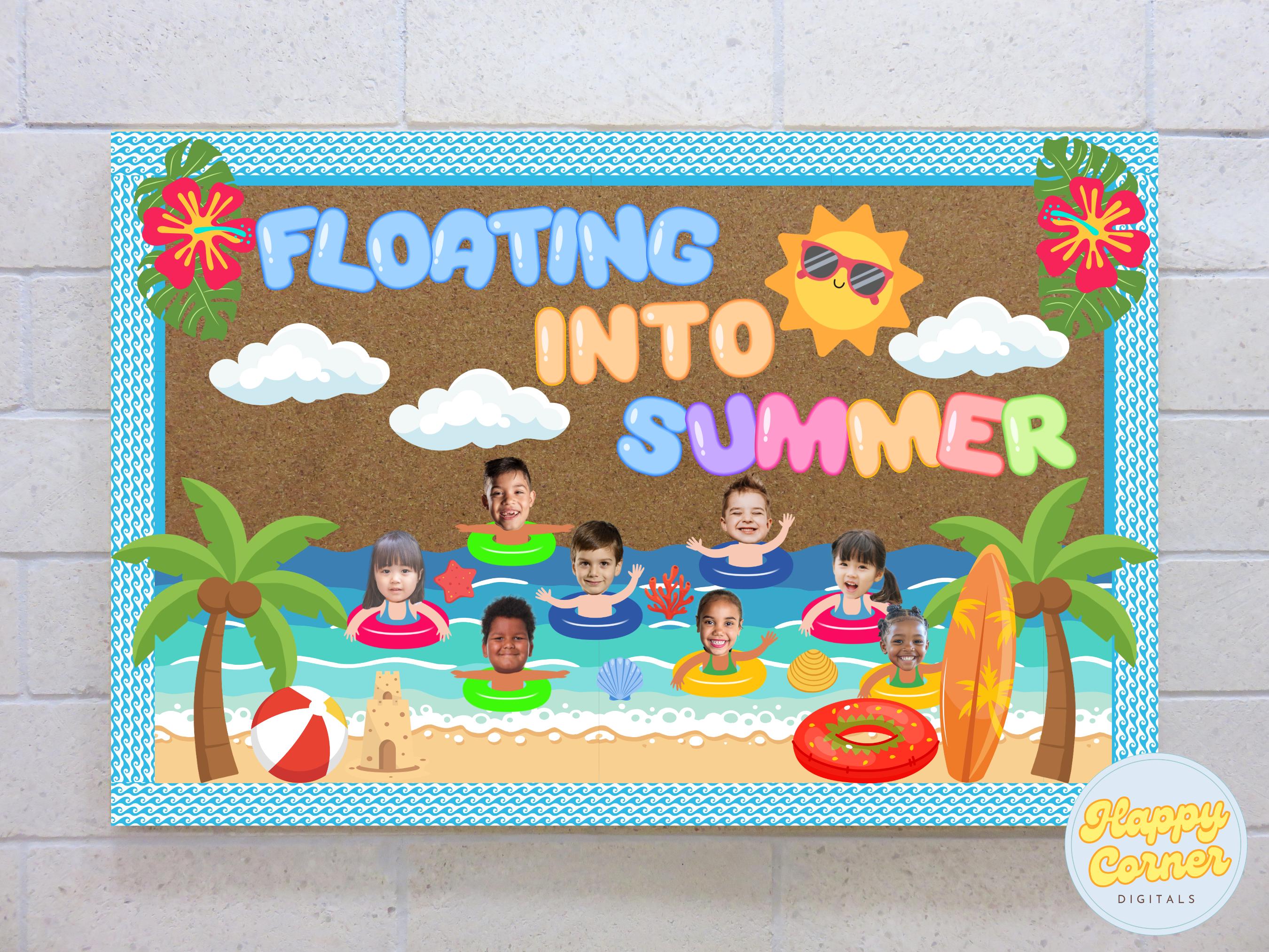 Floating Into Summer Add Children Faces Bulletin Board Kit Editable ...