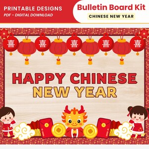 Happy Chinese New Year 2026 Dragon Theme Bulletin Board Kit Printable ...