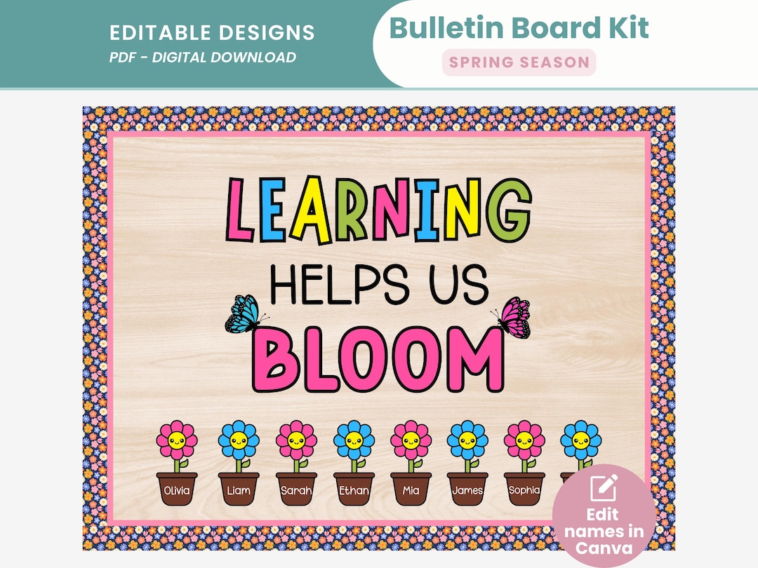 Learning Helps Us Bloom Add Student Names Spring Bulletin Board Kit ...