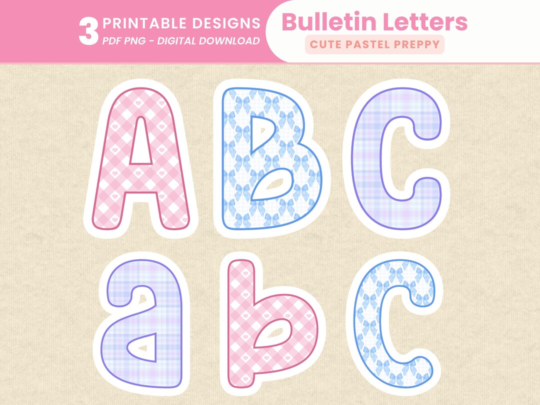 Preppy Bulletin Board Letters Printable Pastel Alphabet Classroom ...