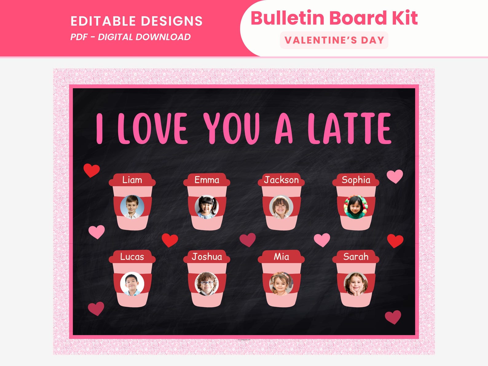 I Love You a Latte Valentine Add Children Faces and Names Bulletin ...