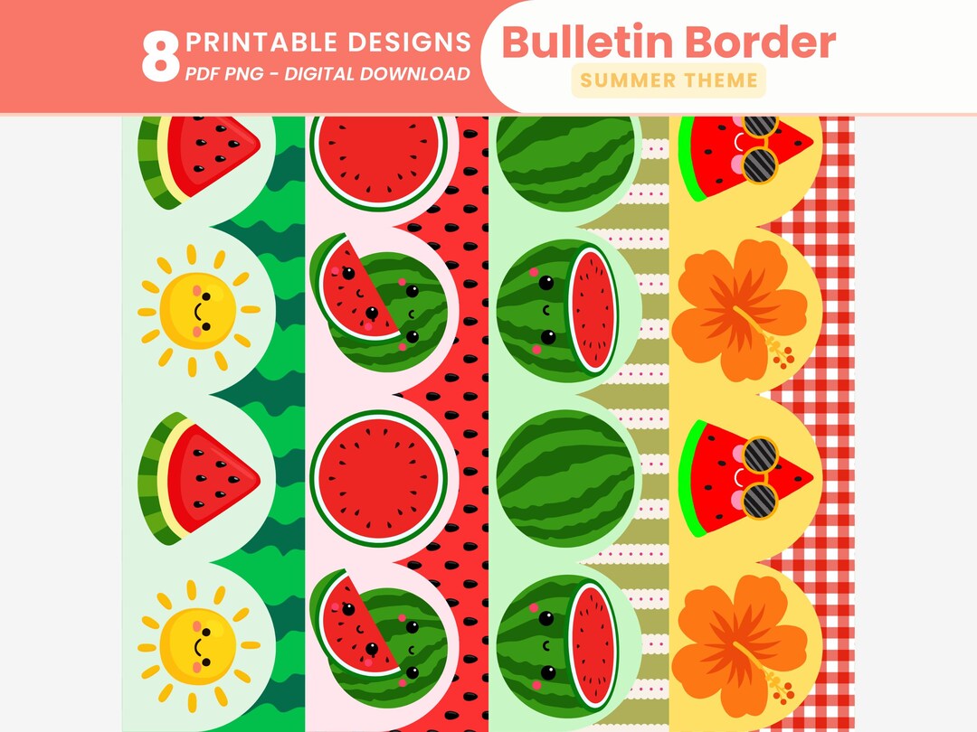 Watermelon Bulletin Board Borders Straight and Scalloped Bulletin ...