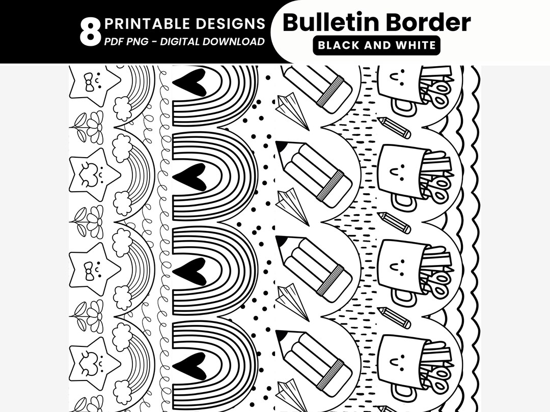 Black and White Bulletin Board Borders Classroom Decor Printable ...