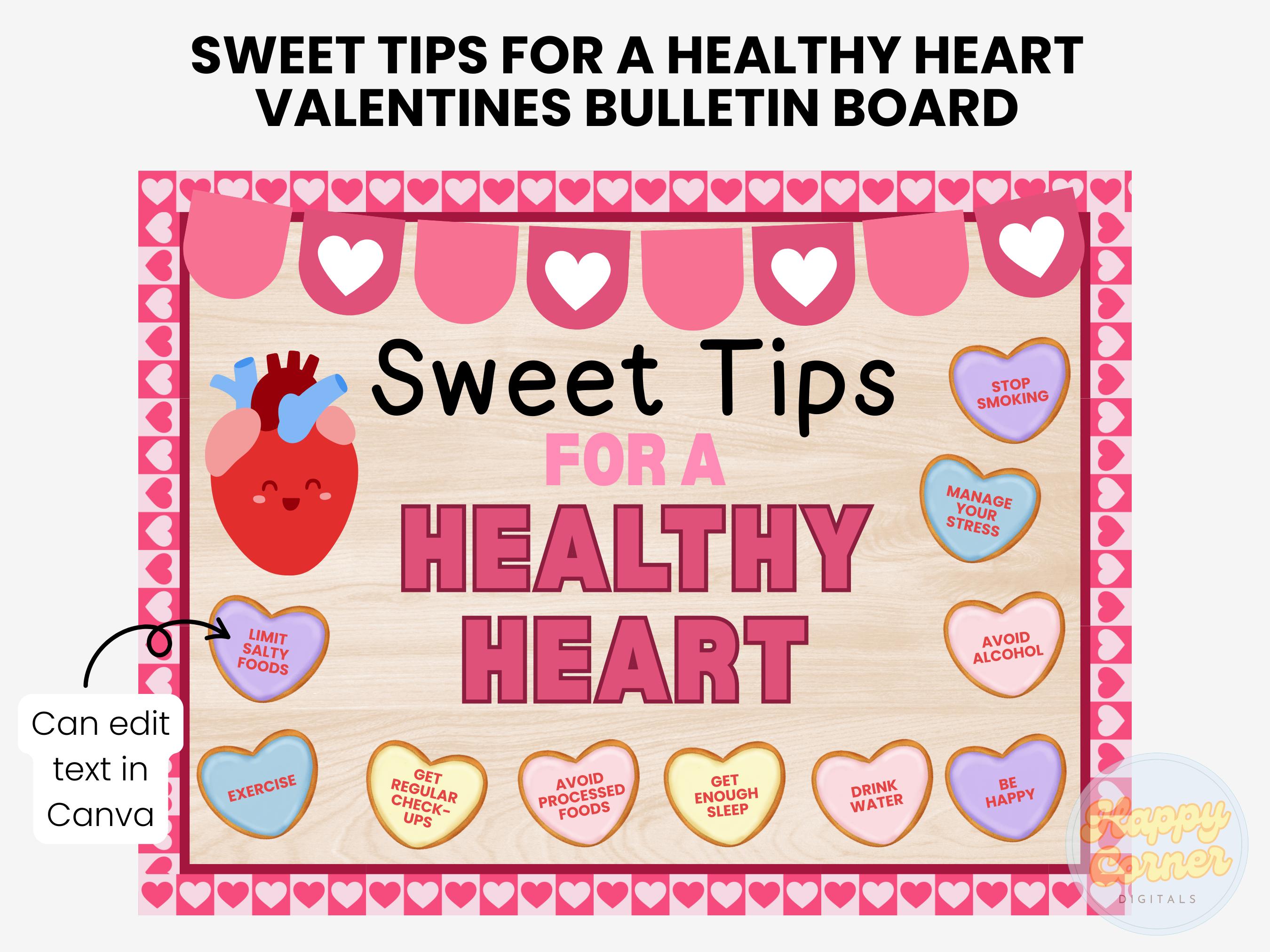 Sweet Tips for a Healthy Heart Bulletin Board Kit Printable School ...