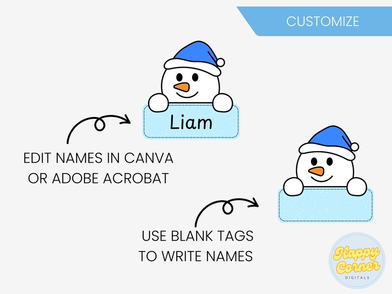 Snowman Cubby Name Tags Editable Boy and Girl Locker Name Tags Cute ...