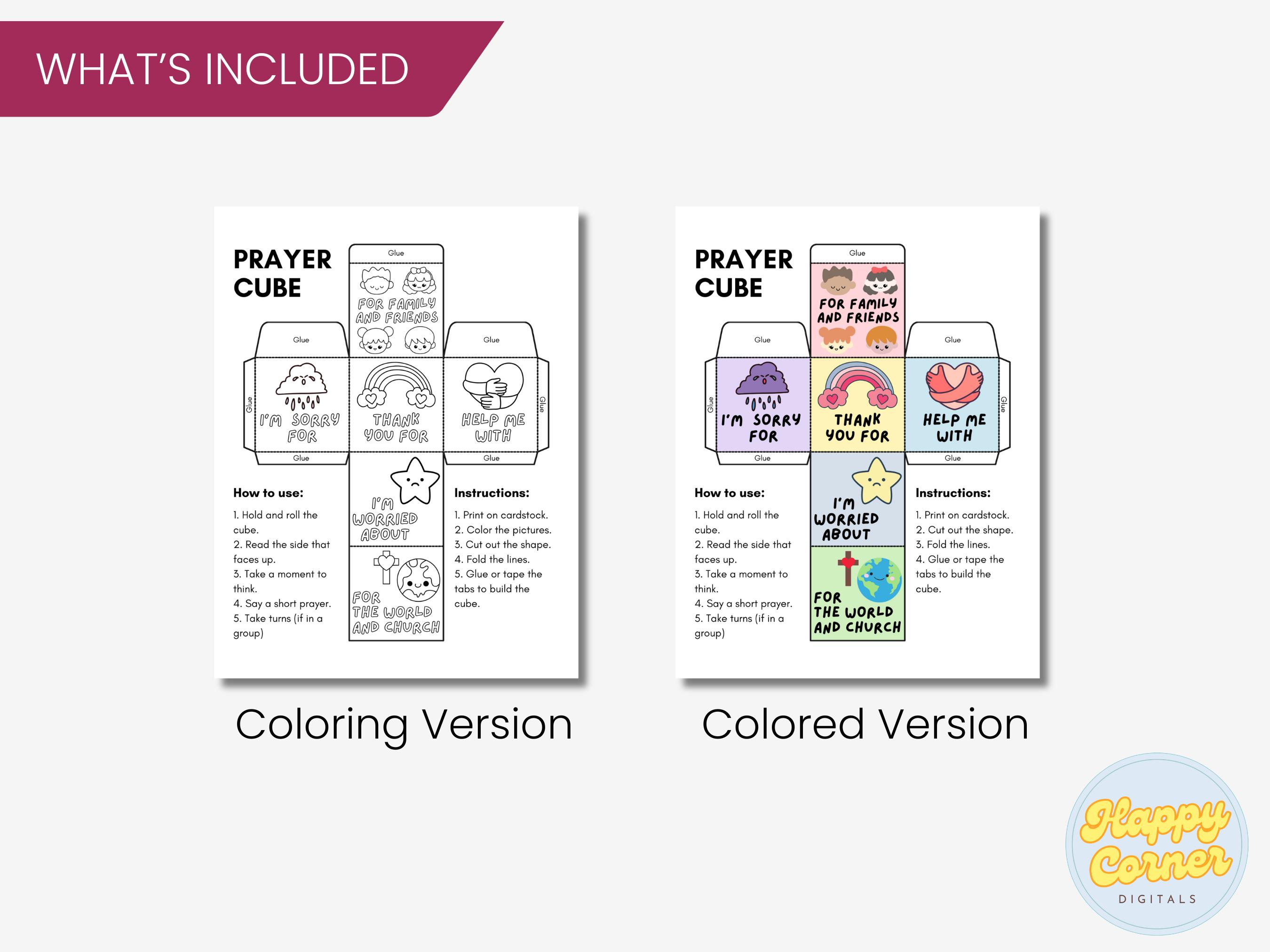 Sunday School Prayer Cube Printable Prayer Activity Cute Coloring ...