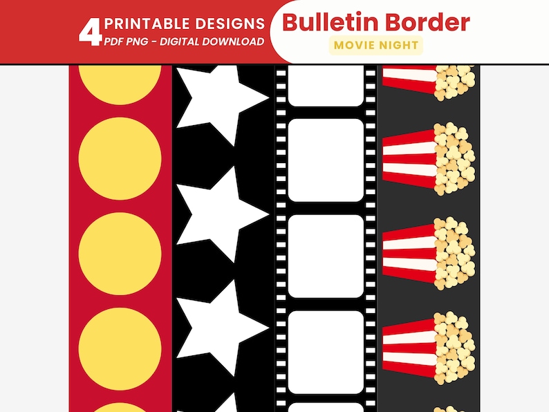 Movie Night Bulletin Board Borders Hollywood Classroom Borders Printable Movie Classroom Decor ...