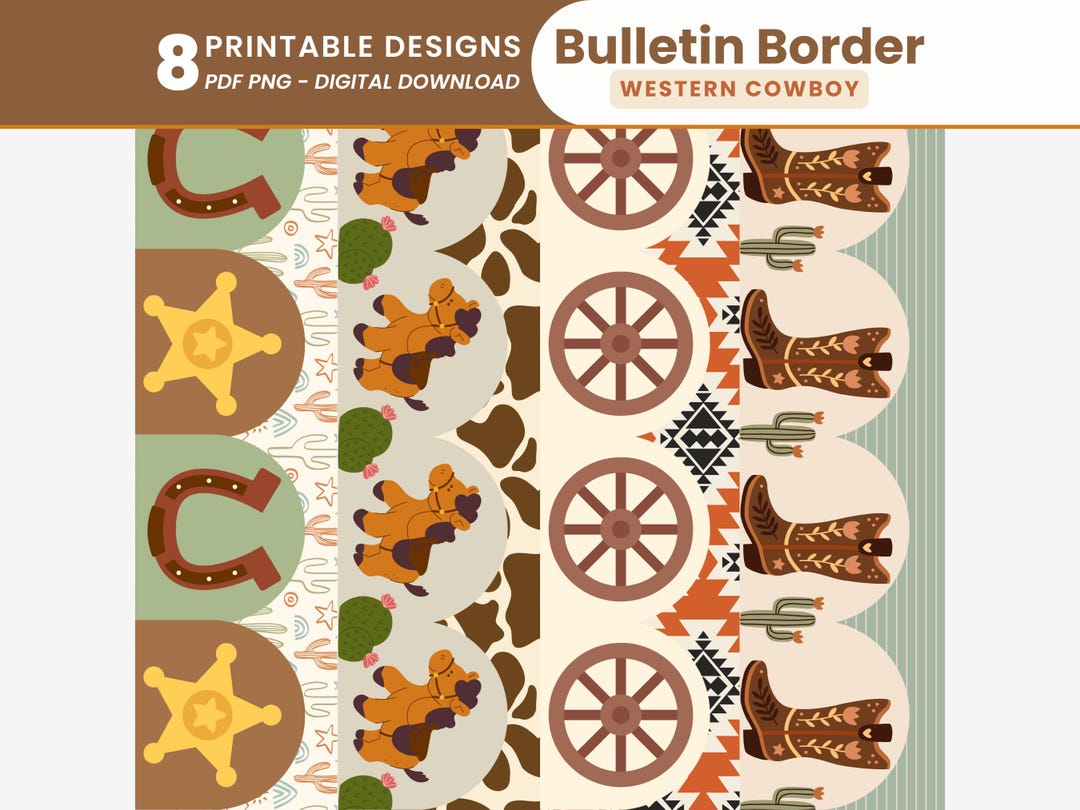 Western Cowboy Bulletin Board Borders Printable Western Display Borders ...