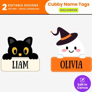 Halloween Cubby Name Tags Editable Ghost and Cat Name Tags Printable ...