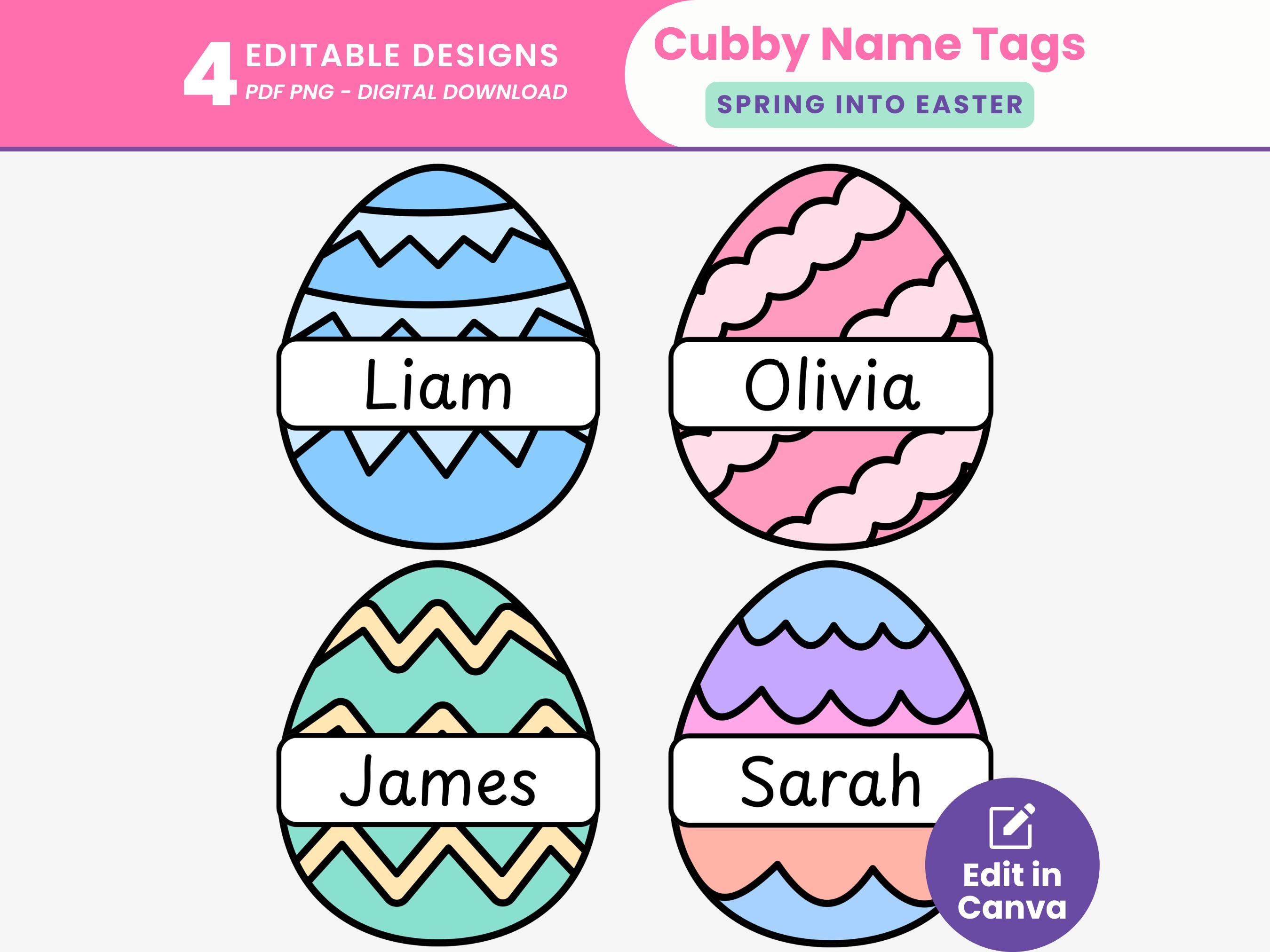 Pastel Easter Eggs Kids Cubby Name Tags Editable Bunny Eggs Student ...