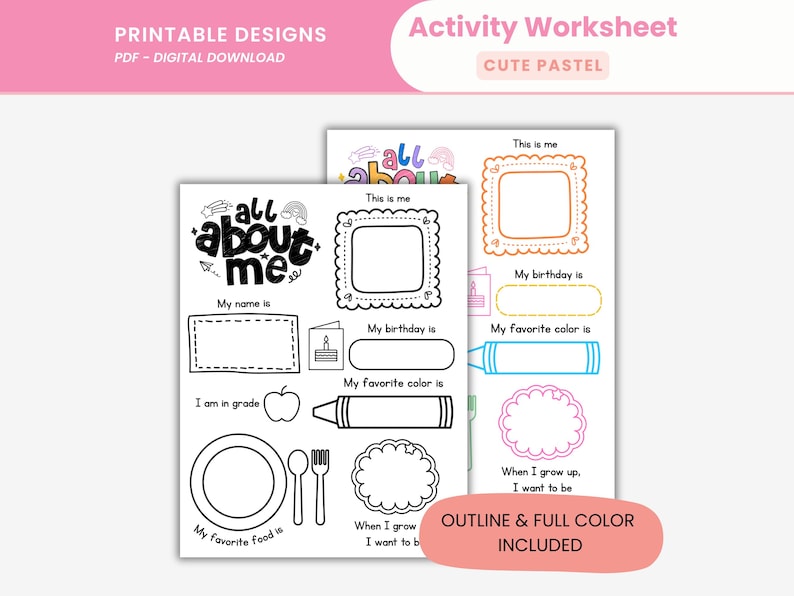 All About Me Activity Worksheet Printable Cute All About Me Sheet ...