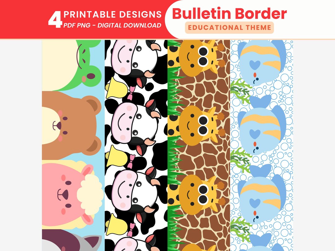 Educational Theme Animal Bulletin Board Borders Cute Animals Seamless ...