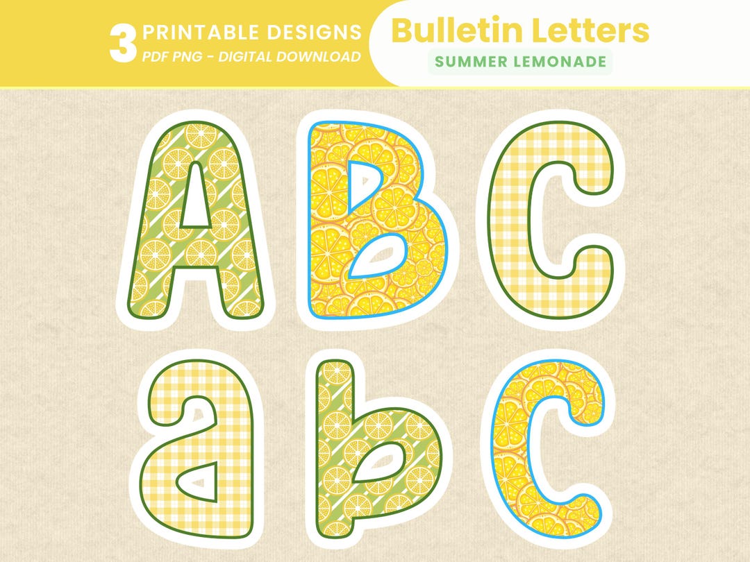 Lemon Bulletin Board Letters Printable Summer Alphabet Classroom ...