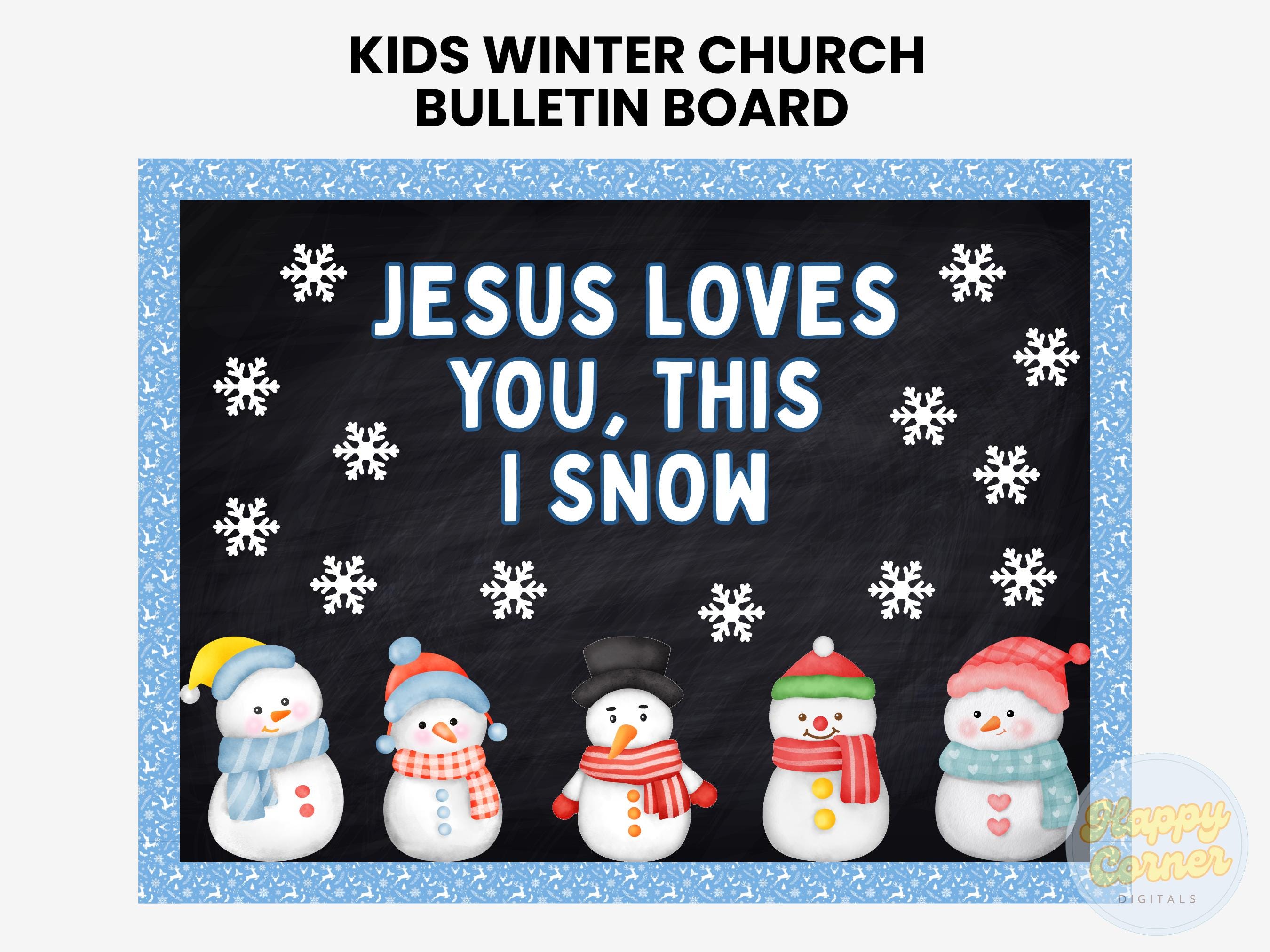 Kids Winter Church Cute Bulletin Board Kit Printable Jesus Snowman ...