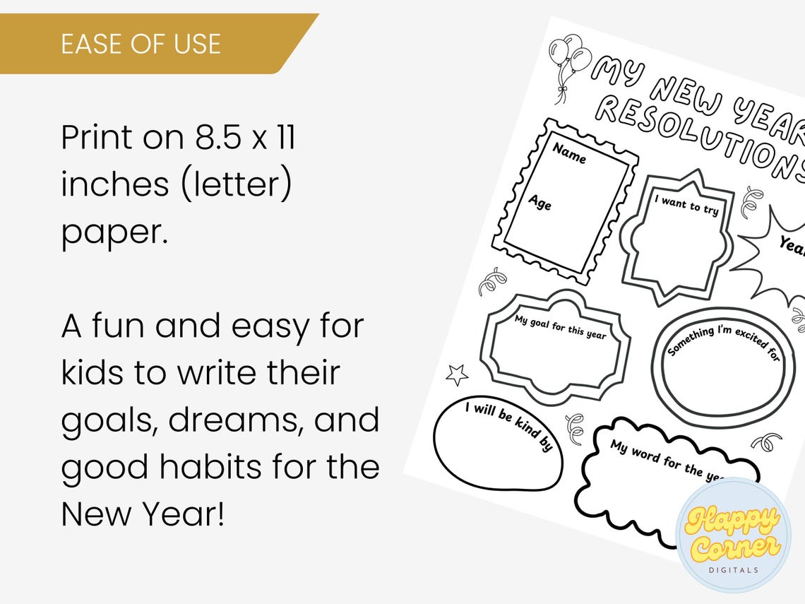 Kids New Year's Resolution Printable New Years Kids Activities 2026 New ...