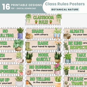 Botanical Nature Classroom Rules Posters for Bulletin Board Display ...