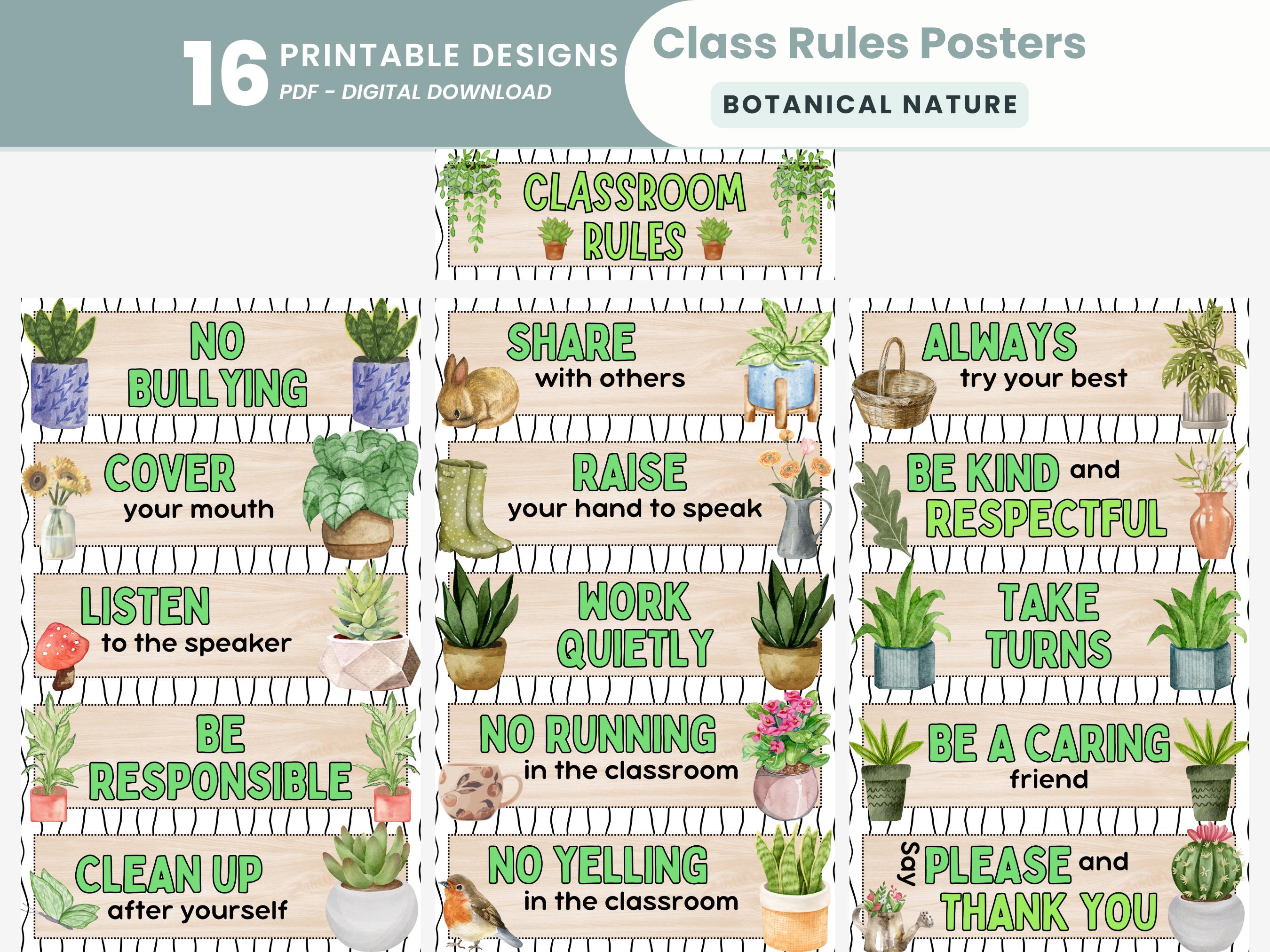 Botanical Nature Classroom Rules Posters for Bulletin Board Display ...