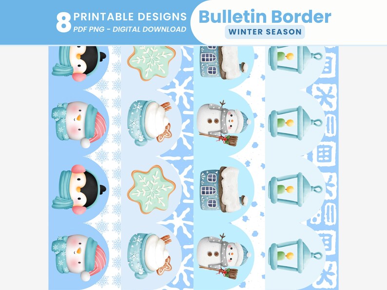 Kawaii Winter Bulletin Board Border Printable Cute Winter Bulletin ...