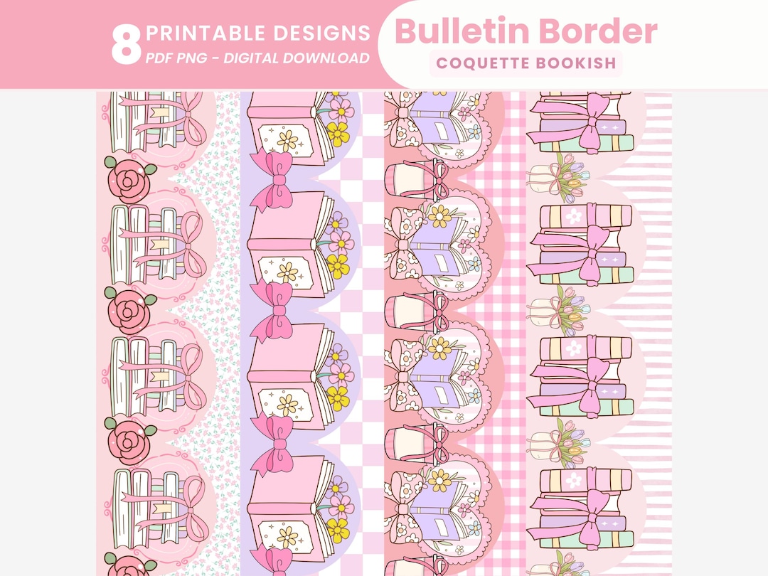 Coquette Bookish Bulletin Board Borders Display Printable Books and ...