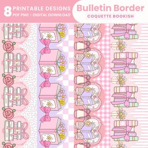 Coquette Bookish Bulletin Board Borders Display Printable Books and ...