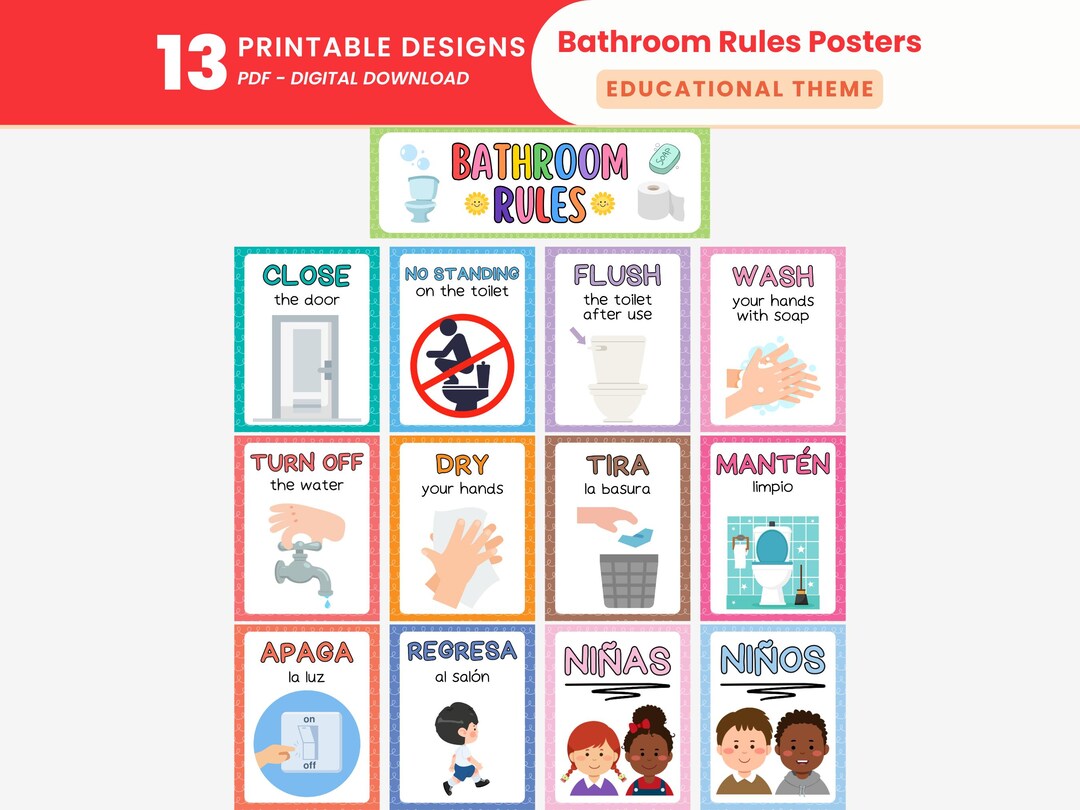 Bathroom Rules and Expectations Big and Mini Bilingual Posters ...
