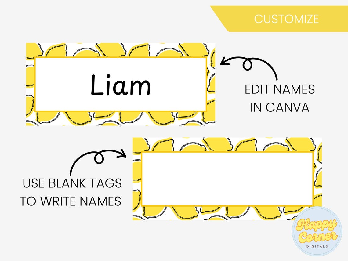 Summer Lemon Desk Name Tags Editable Lemon Student Name Tags Cute ...