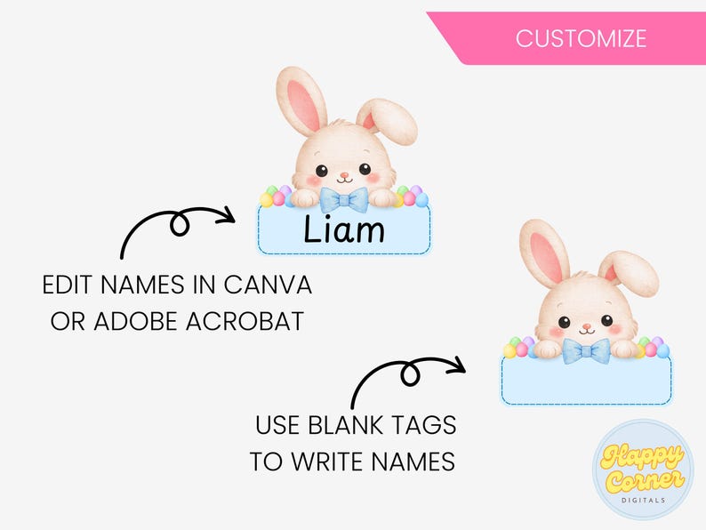 Easter Bunny Cubby Name Tags Editable Kawaii Rabbit Student Name Spring ...
