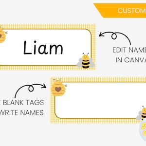 Honey Bee Desk Name Tags Printable Bee Student Name Tags Bumble Bee ...