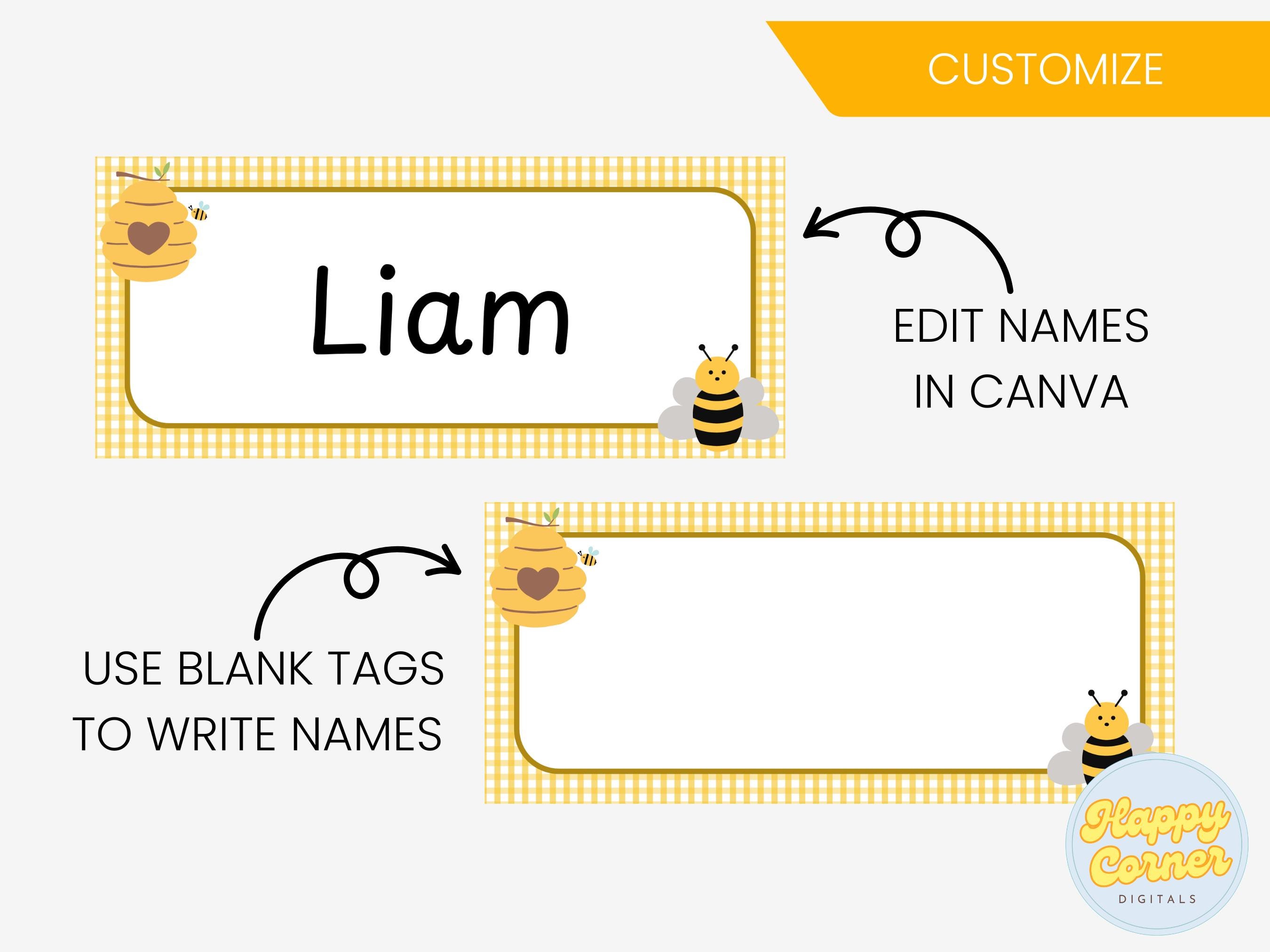 Honey Bee Desk Name Tags Printable Bee Student Name Tags Bumble Bee ...