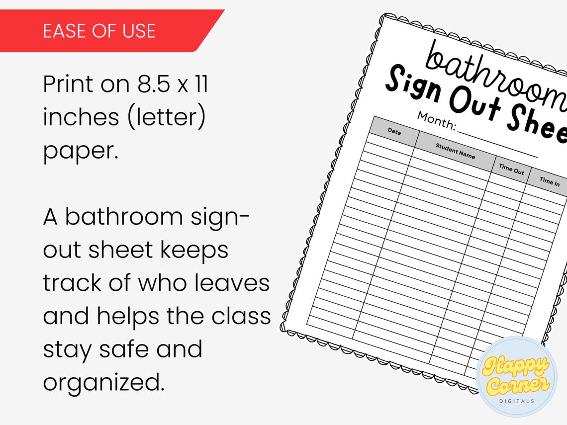 Bathroom Sign Out Sheet Printable Classroom Restroom Daily Log Bathroom ...
