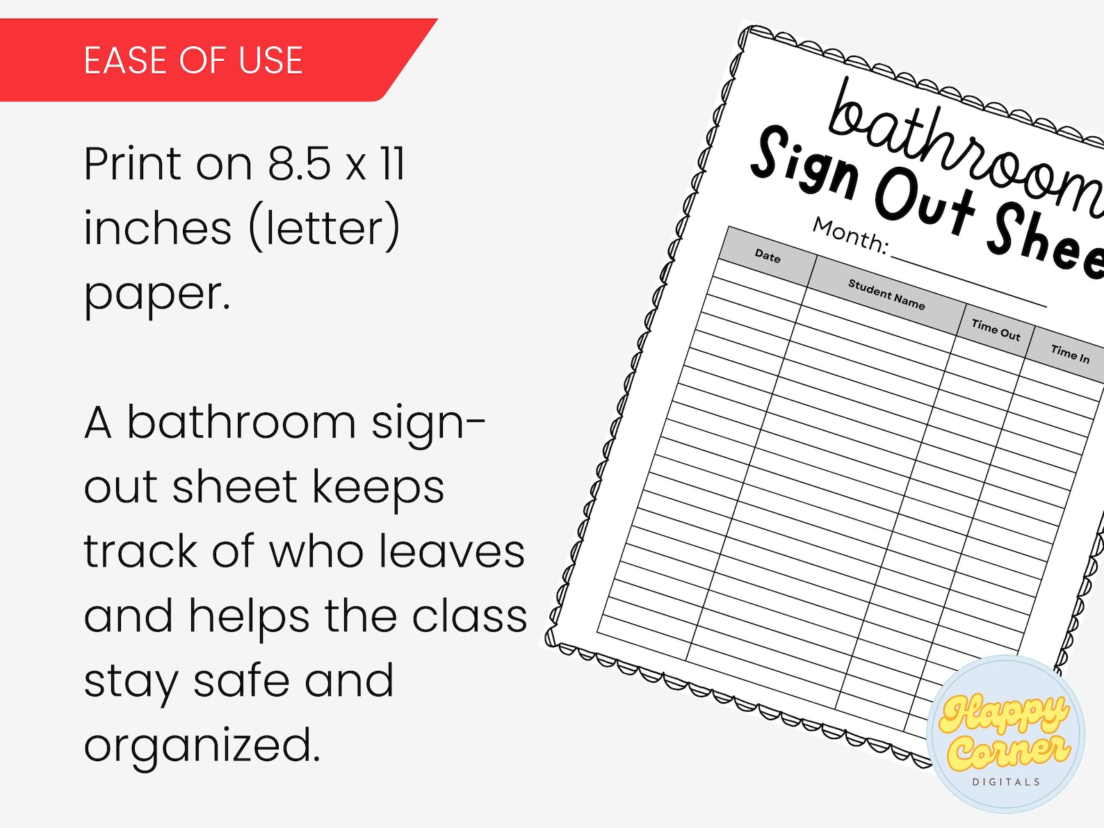 Bathroom Sign Out Sheet Printable Classroom Restroom Daily Log Bathroom ...