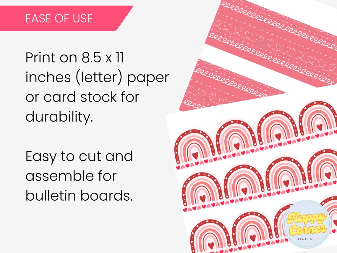 Valentine's Day Bulletin Board Borders Printable Pink Rainbow Heart ...