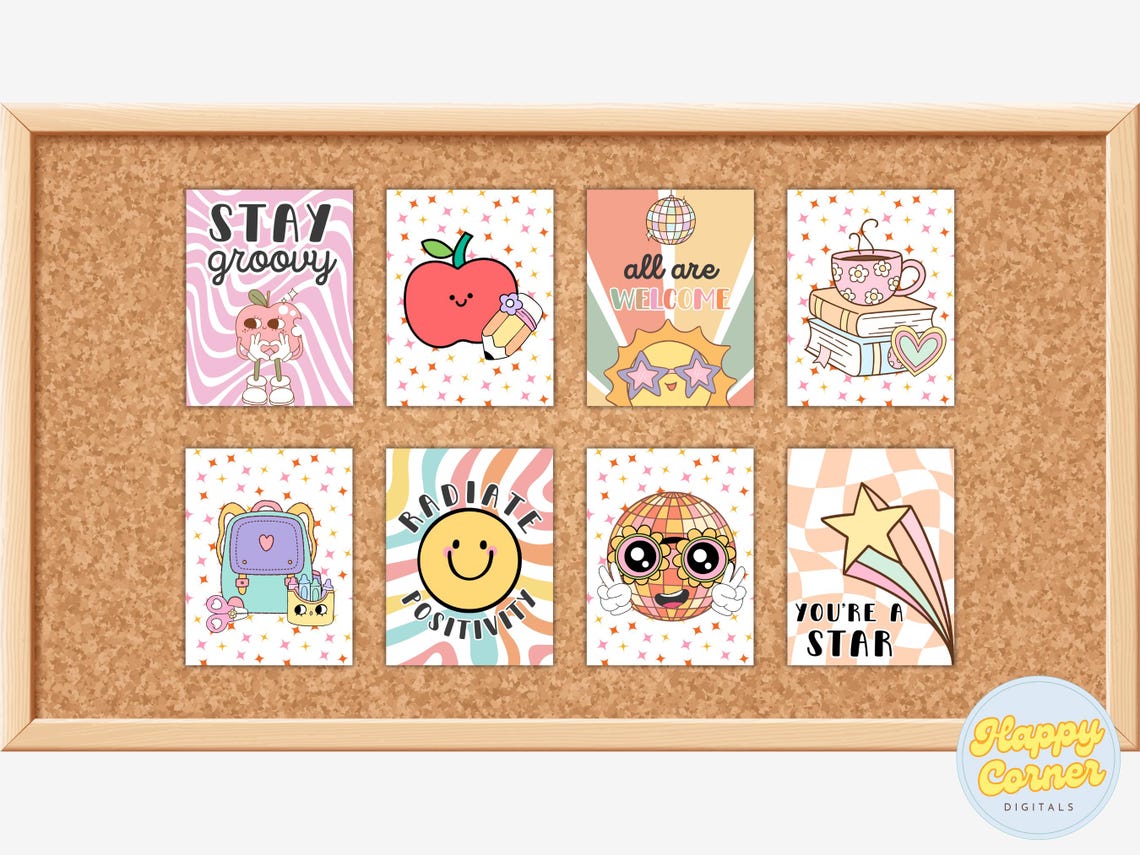 Pastel Retro Classroom Posters Display Set of 8 Printable Groovy ...