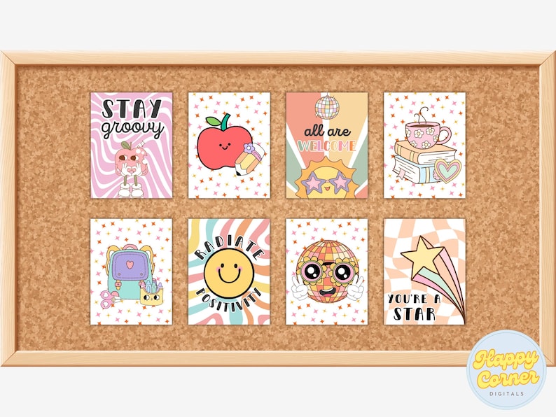Pastel Retro Classroom Posters Display Set of 8 Printable Groovy ...