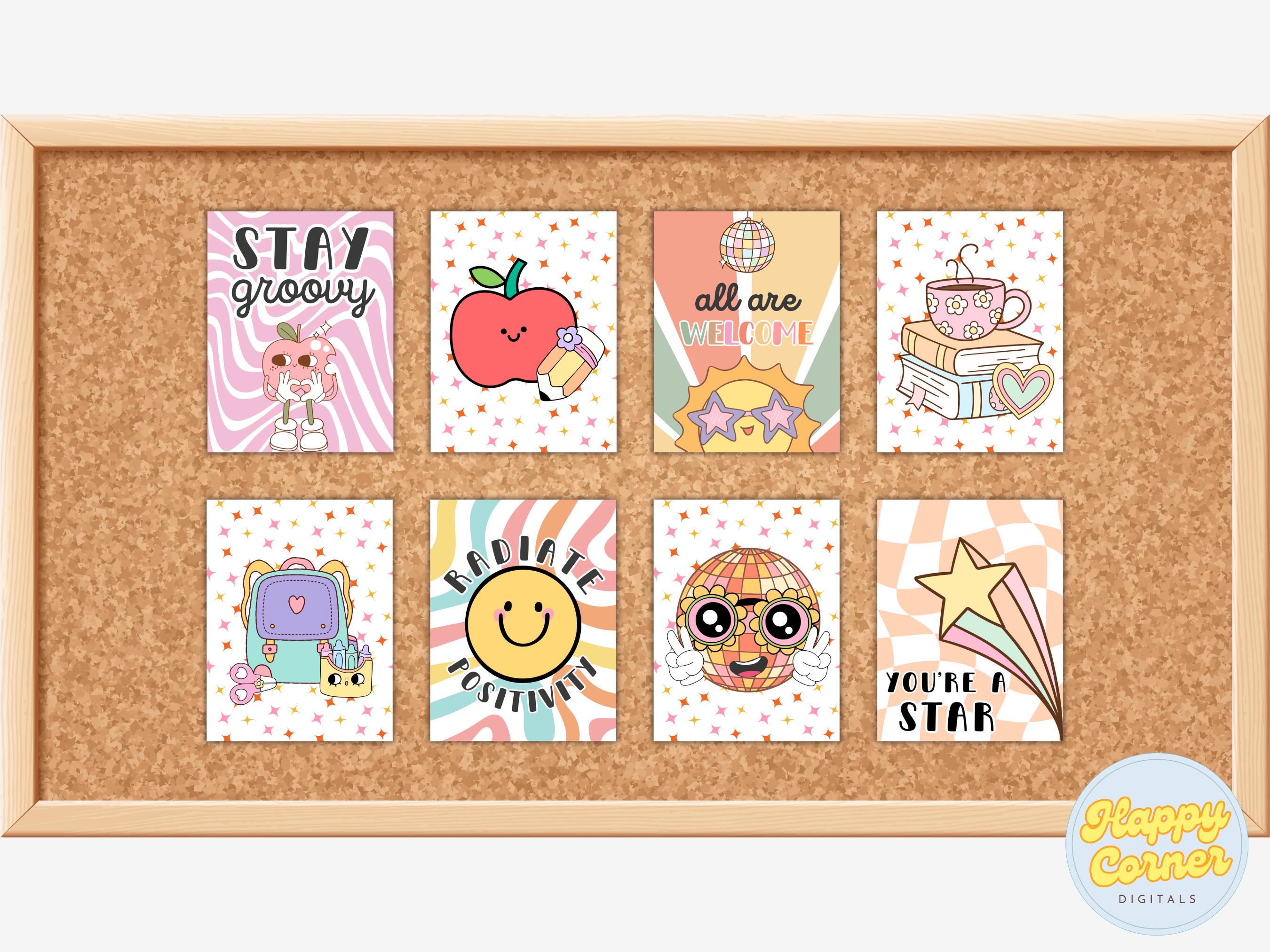 Pastel Retro Classroom Posters Display Set of 8 Printable Groovy ...
