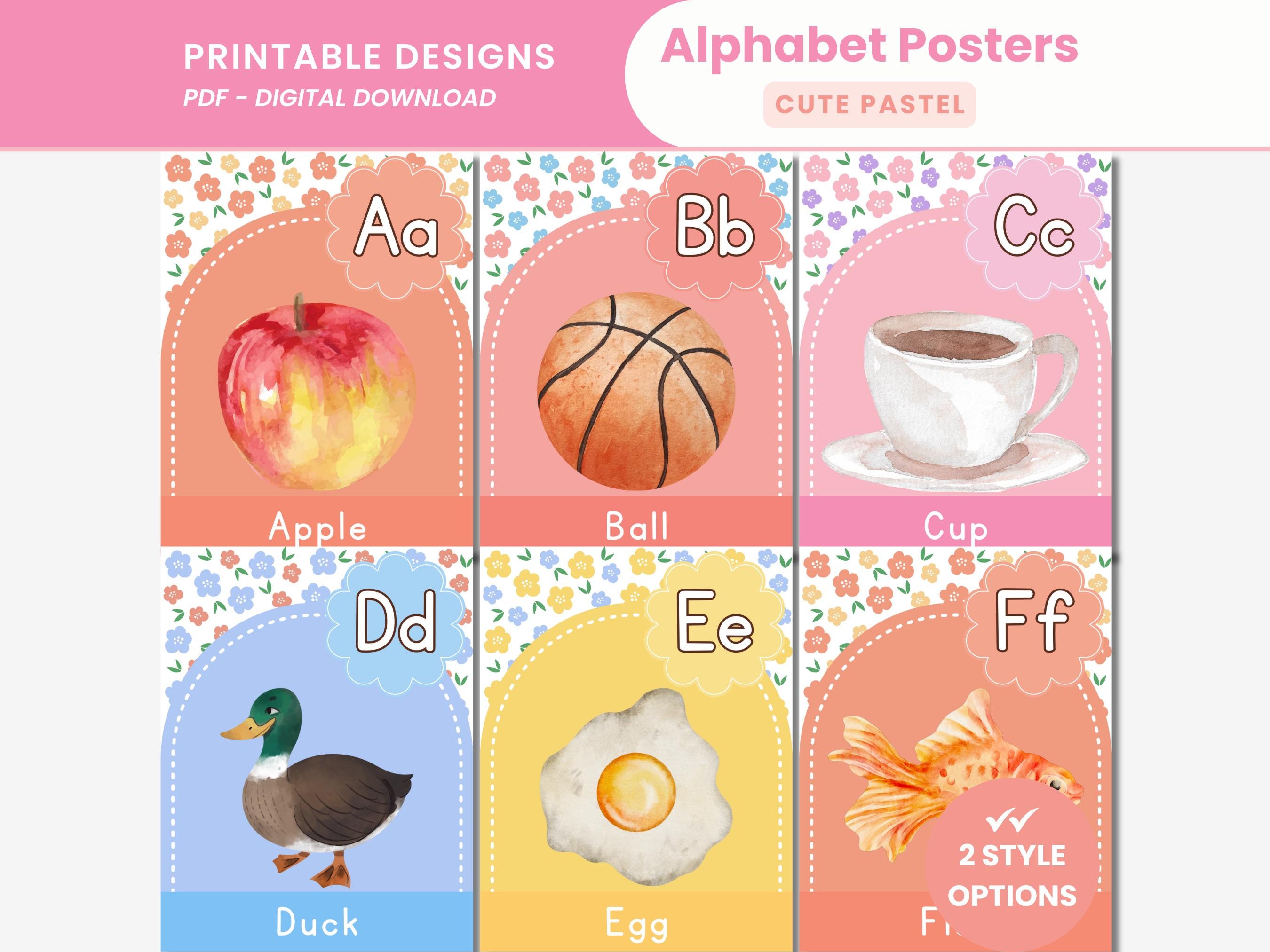 Pastel Alphabet Posters Flowers Classroom Letters Posters Cute Pastel ...