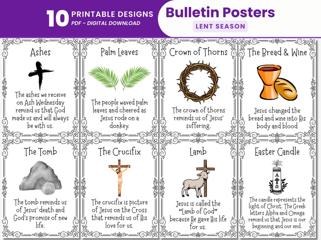 Symbols of Lent Catholic Informative Bulletin Board Posters Printable ...