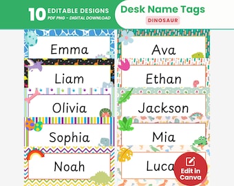 Editable Classroom Labels | Dinosaur Name Tags - Etsy